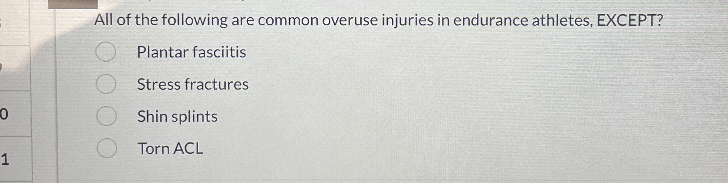 Solved All of the following are common overuse injuries in | Chegg.com
