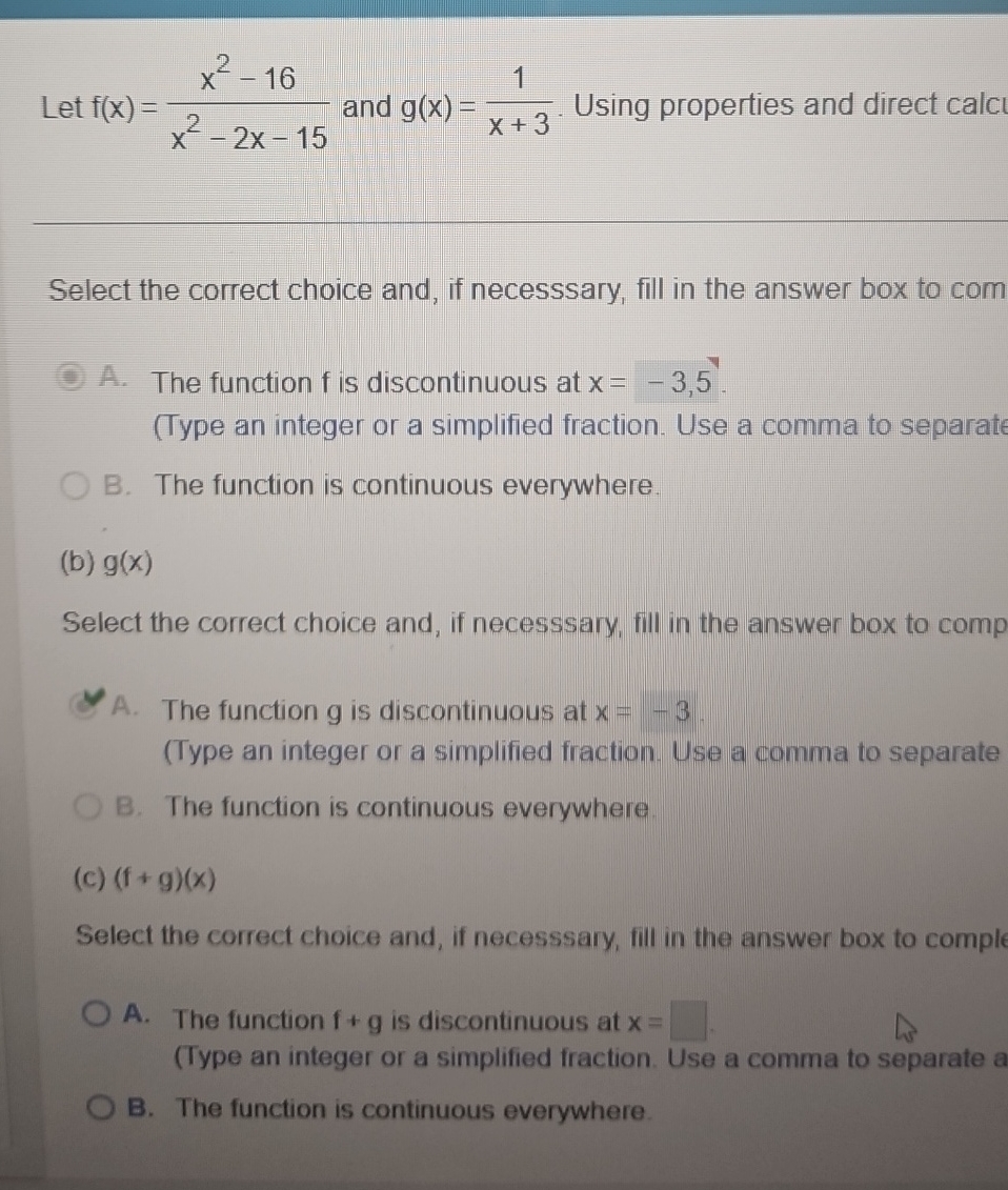 Solved Let f(x)=x2-16x2-2x-15 ﻿and g(x)=1x+3. ﻿Using | Chegg.com