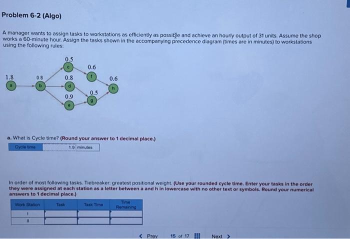 Solved A manager wants to assign tasks to workstations as | Chegg.com