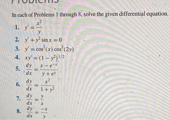Solved In each of Problems 1 through 8, solve the given | Chegg.com