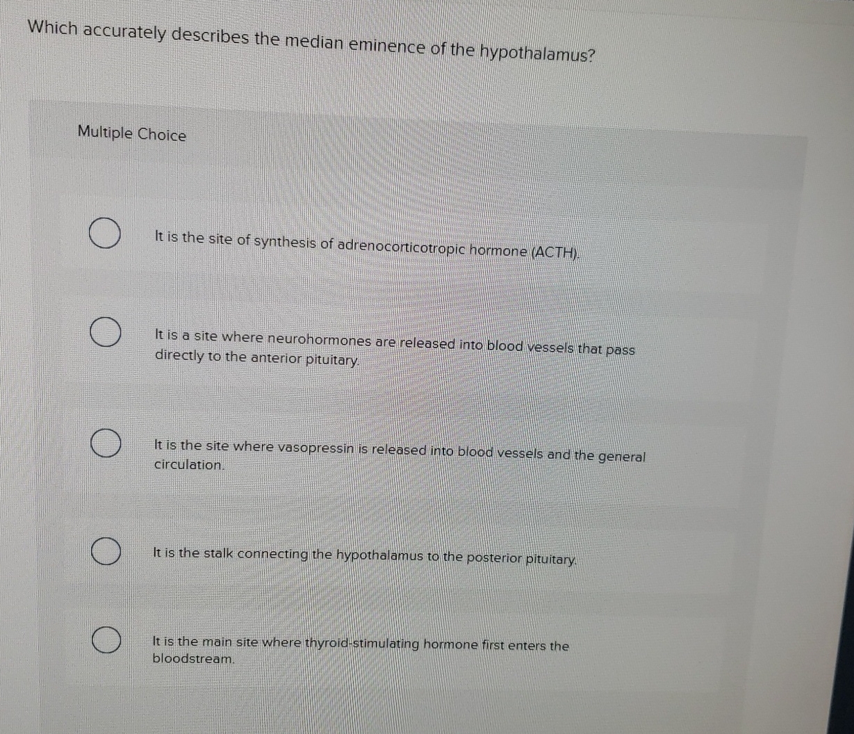 Solved Which accurately describes the median eminence of the | Chegg.com