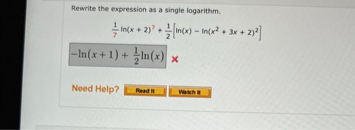 Solved Rewrite the expression as a single logarithm. | Chegg.com