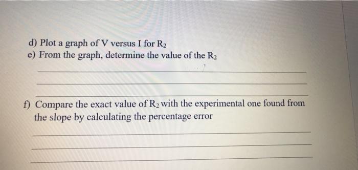 Solved d) Plot a graph of V versus I for R2 e) From the | Chegg.com