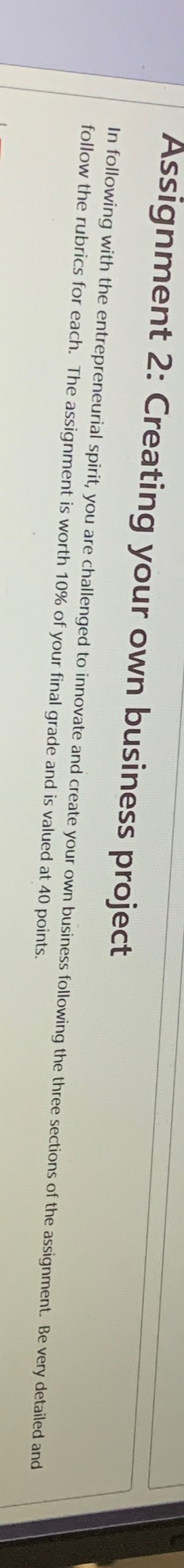 Solved Assignment 2: Creating your own business projectIn | Chegg.com