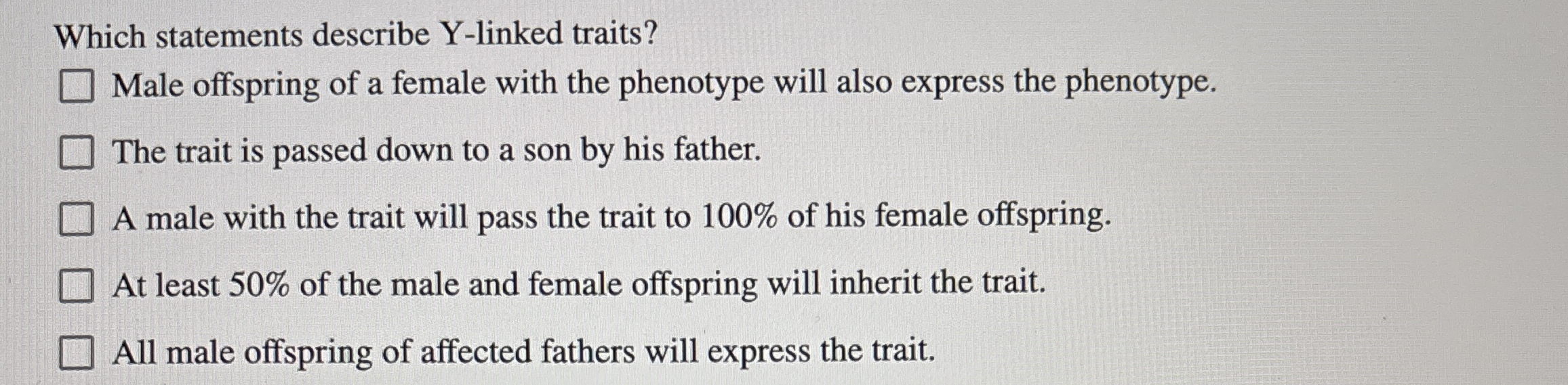 Which statements describe Y-linked traits?Male | Chegg.com