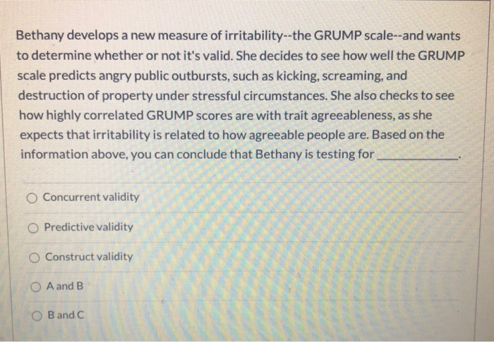 Solved Bethany develops a new measure of irritability--the | Chegg.com