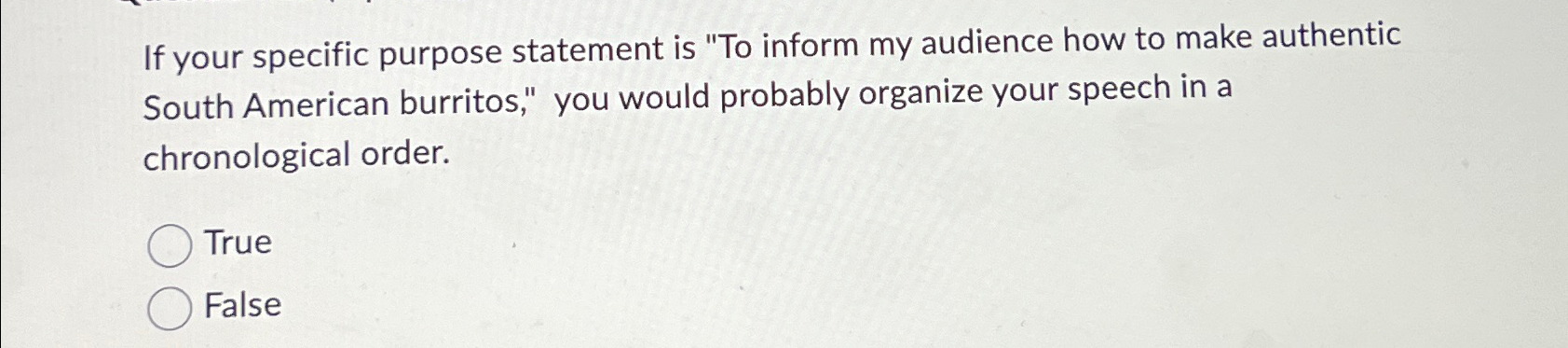 Solved If your specific purpose statement is "To inform my | Chegg.com