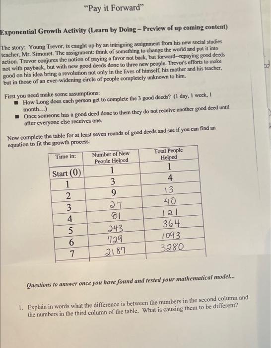 Solved Exponential Growth Activity (Learn by Doing - Preview | Chegg.com