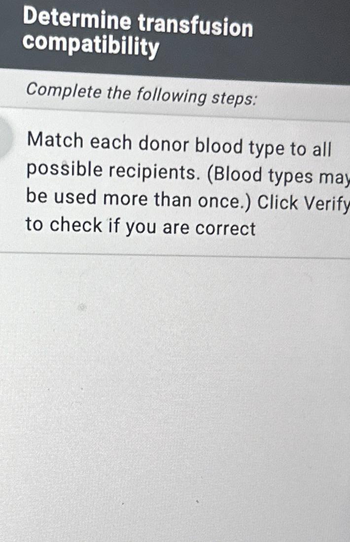 Solved Determine transfusion compatibilityComplete the | Chegg.com