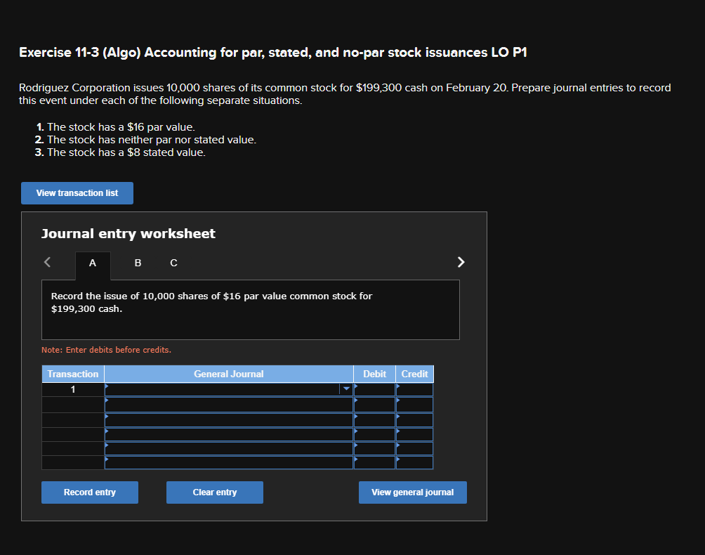 Solved Exercise 11-3 (Algo) ﻿Accounting for par, stated, and | Chegg.com