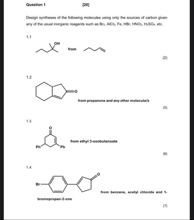 Solved Question 1[20]Design syntheses of the following | Chegg.com