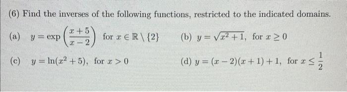 Solved Find the inverses of the following functions, | Chegg.com