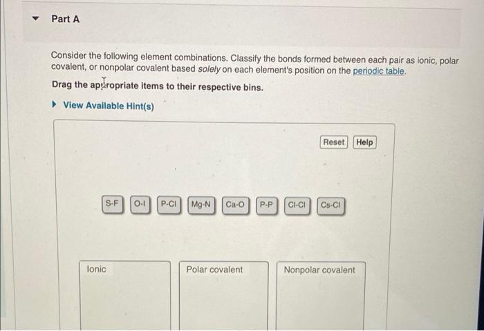Solved Part A Consider the following element combinations. | Chegg.com