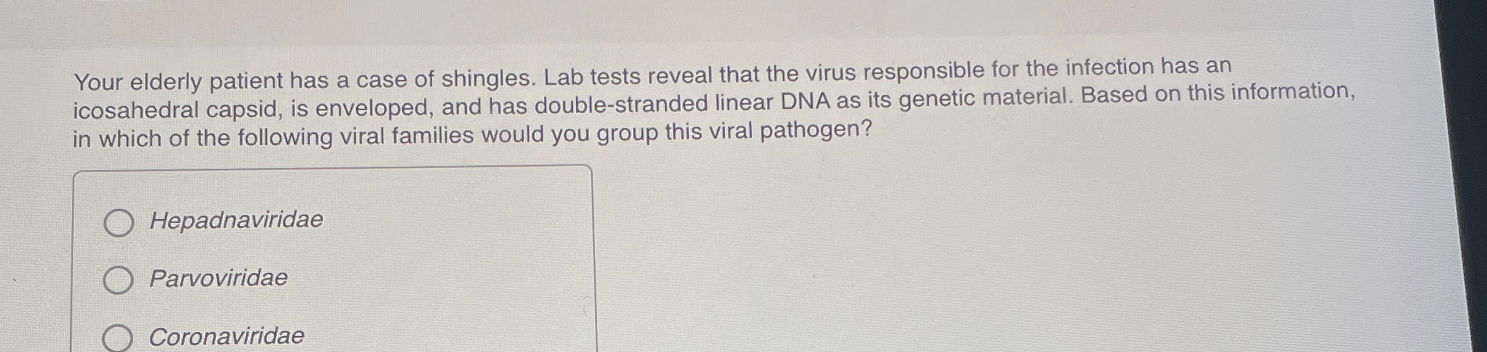 Solved Your elderly patient has a case of shingles. Lab | Chegg.com