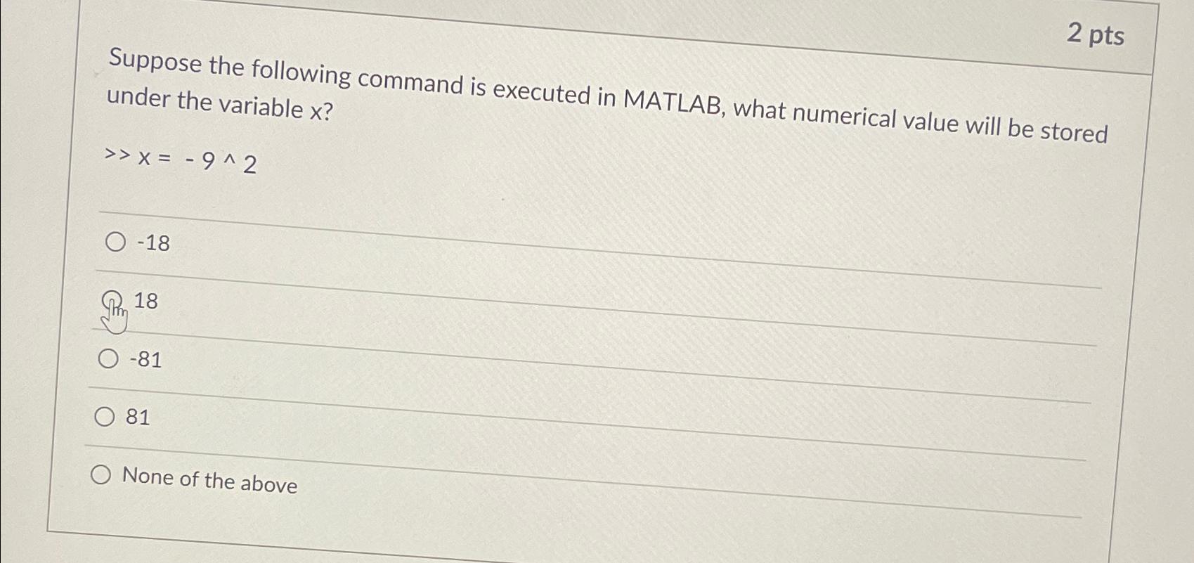 Solved 2 ﻿ptsSuppose the following command is executed in | Chegg.com
