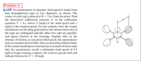 Solved Problem 49.106 ﻿An anemometer to measure wind speed | Chegg.com