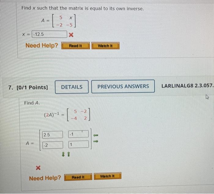 Solved Find x such that the matrix is equal to its own | Chegg.com