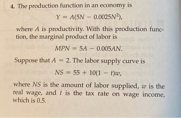 Solved 4. The production function in an economy is Y = A(5N | Chegg.com