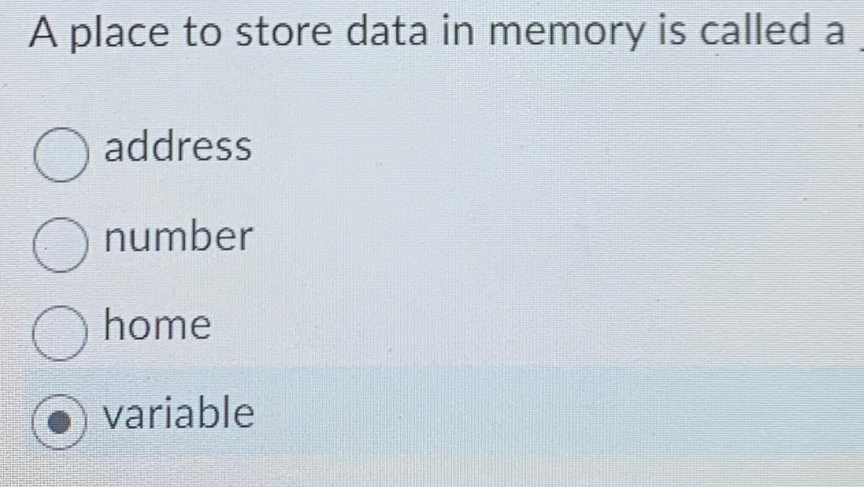 Solved A place to store data in memory is called | Chegg.com