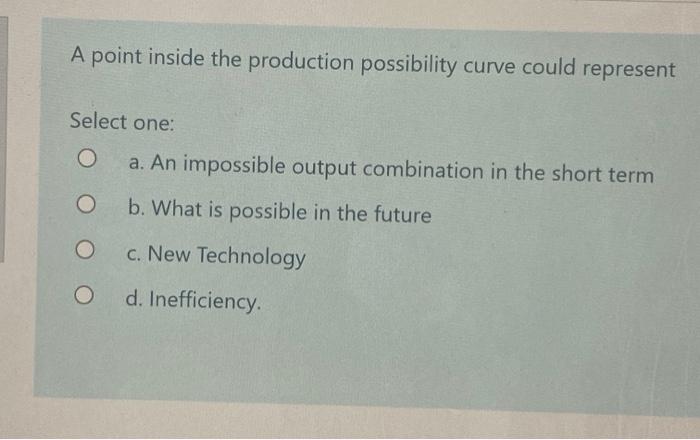Solved A point inside the production possibility curve could | Chegg.com