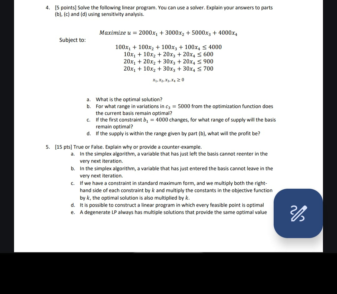 Solved [5 ﻿points] ﻿Solve the following linear program. You | Chegg.com