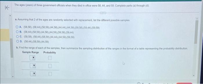Solved The ages (years) of three government officials when | Chegg.com