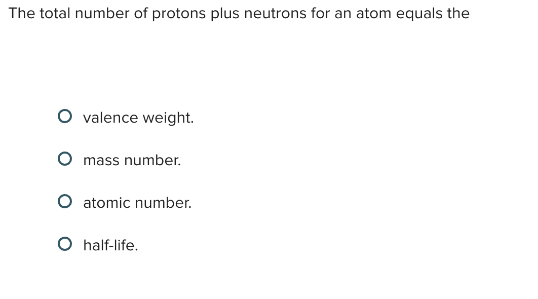 Solved The total number of protons plus neutrons for an atom | Chegg.com