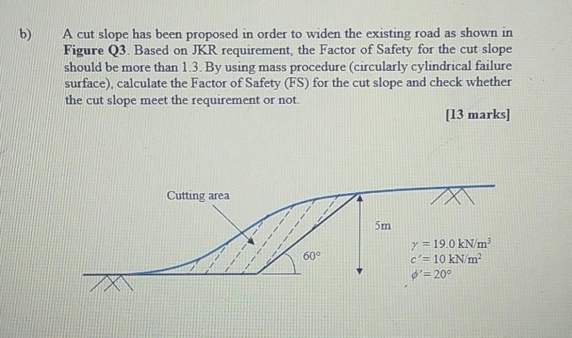Solved b) A cut slope has been proposed in order to widen | Chegg.com