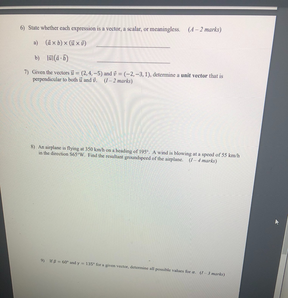 Solved State whether each expression is a vector, a scalar, | Chegg.com