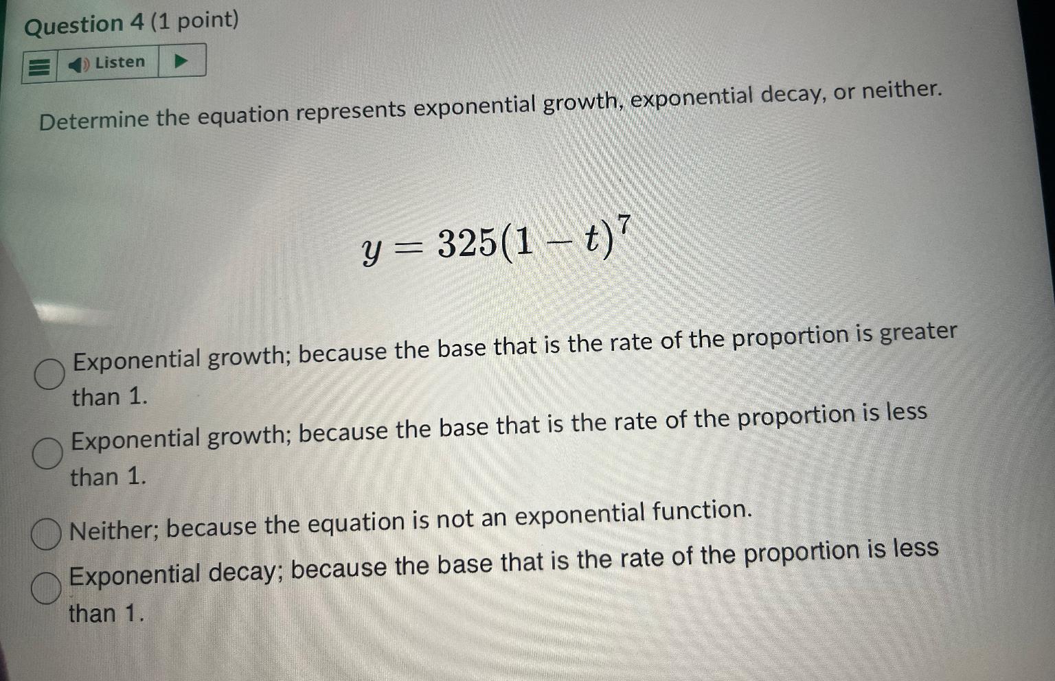 Solved Question 4 (1 ﻿point)Determine the equation | Chegg.com