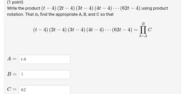 Solved (1 point) Write the product | Chegg.com