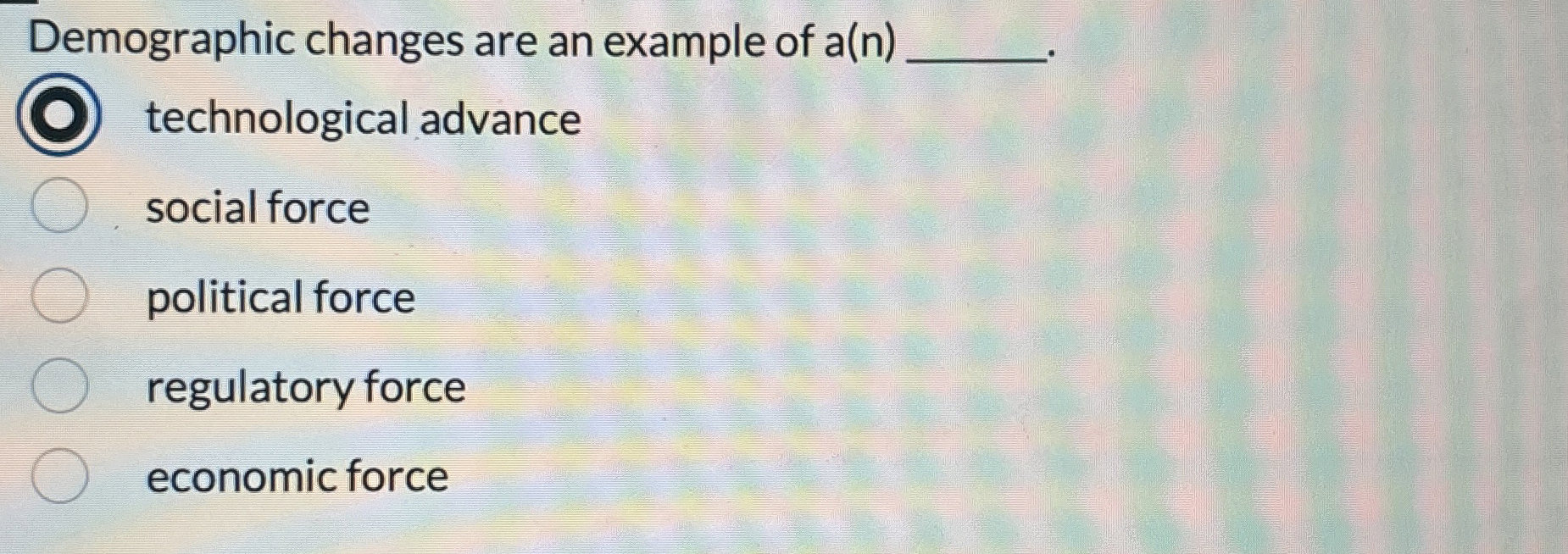 Solved Demographic changes are an example of | Chegg.com