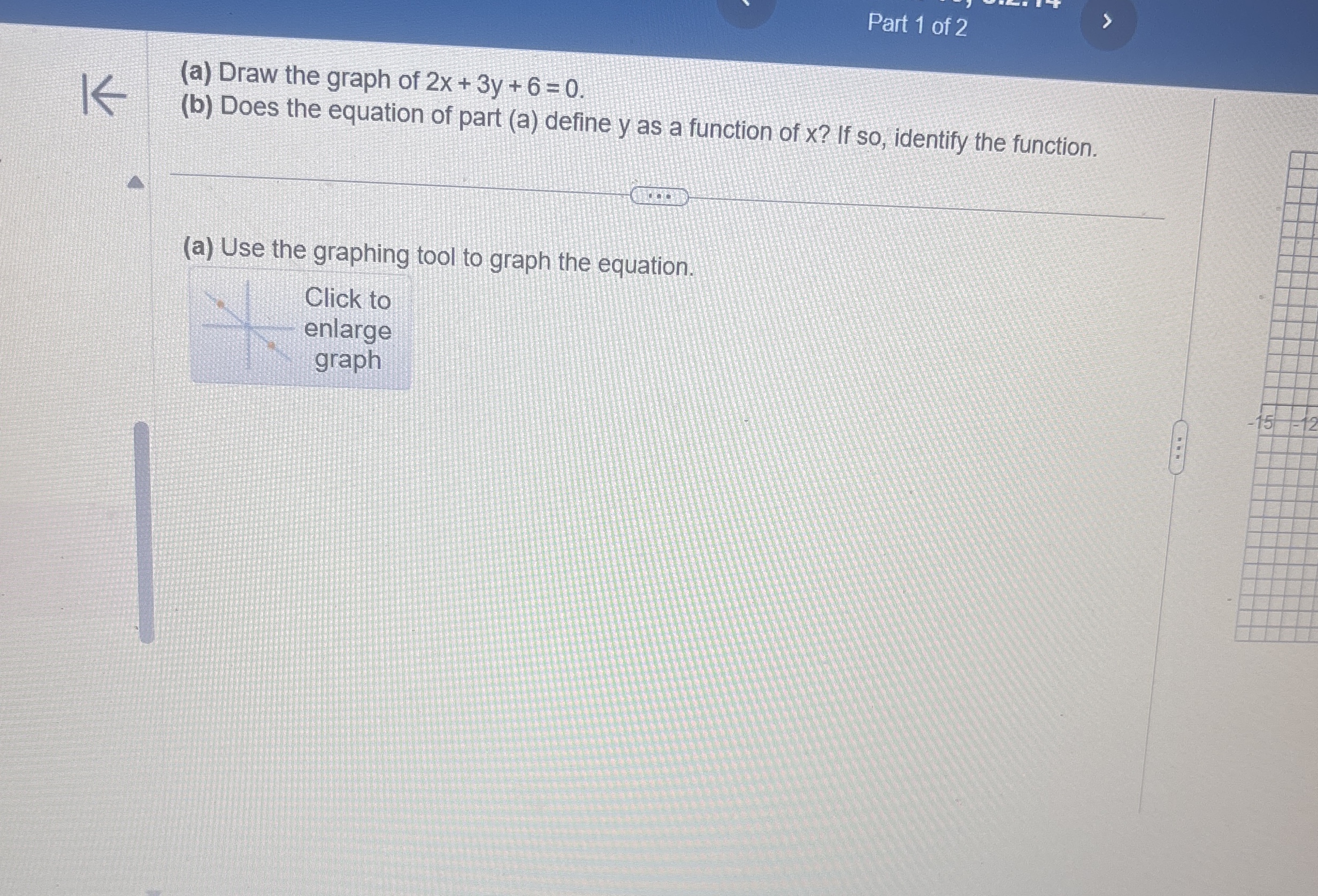 Solved Part 1 ﻿of 2(a) ﻿Draw the graph of 2x+3y+6=0.(b) | Chegg.com
