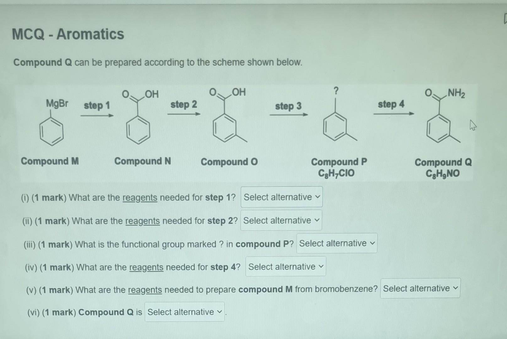 Solved MCQ - Aromatics Compound Q can be prepared according | Chegg.com