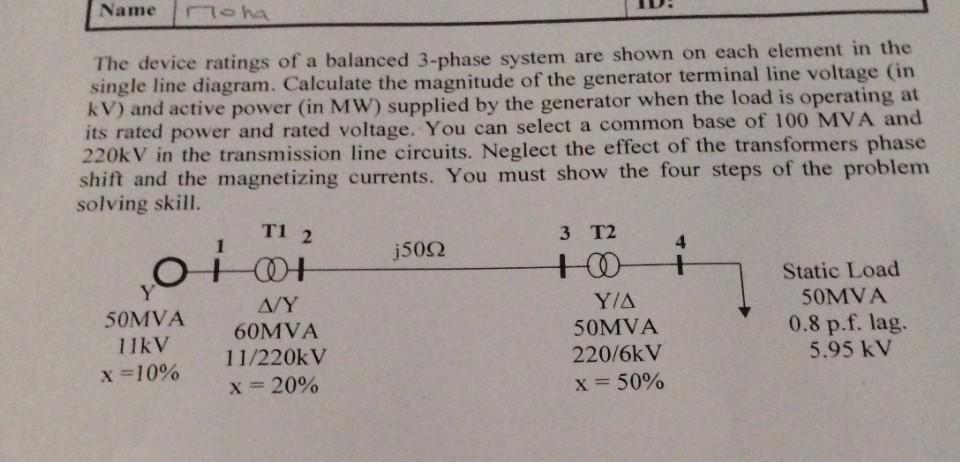 Solved The device ratings of a balanced 3-phase system are | Chegg.com