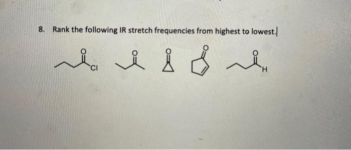 Solved 8. Rank the following IR stretch frequencies from | Chegg.com