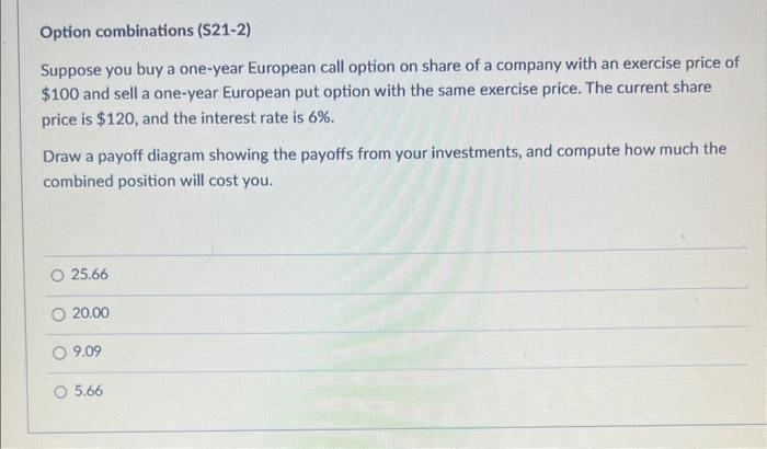 Solved Option combinations (S21-2) Suppose you buy a | Chegg.com