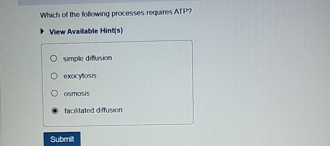 Solved Which of the following processes requires ATP?View | Chegg.com