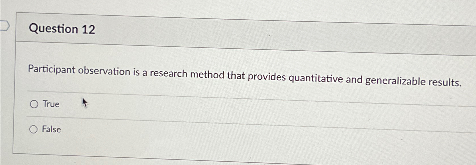 Solved Question 12Participant observation is a research | Chegg.com