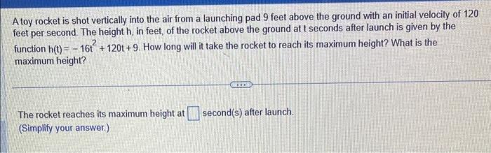 Solved A toy rocket is shot vertically into the air from a | Chegg.com