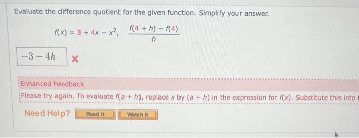 Solved Evaluate The Difference Quotient For The Given