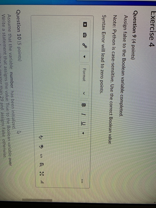 Solved Exercise 4 Question 9 (4 points) Assign false to the | Chegg.com