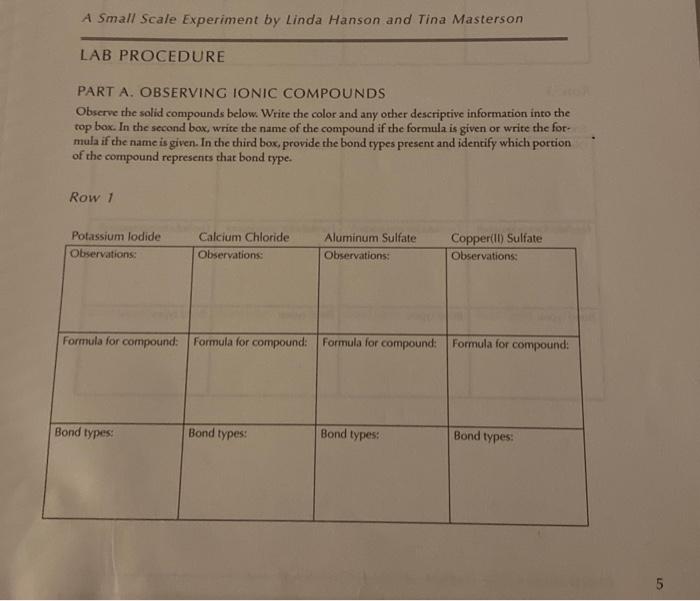 Solved A Small Scale Experiment by Linda Hanson and Tina | Chegg.com
