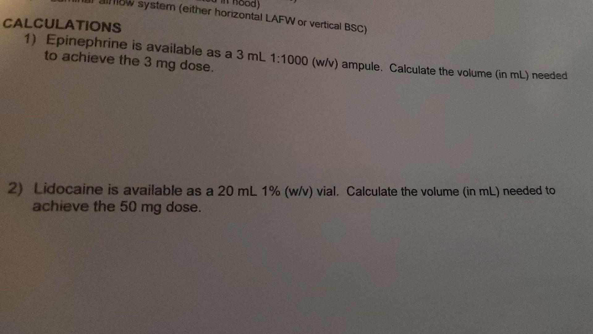 Solved CALCULATIONS 1) Epinephrine is available as a 3 | Chegg.com
