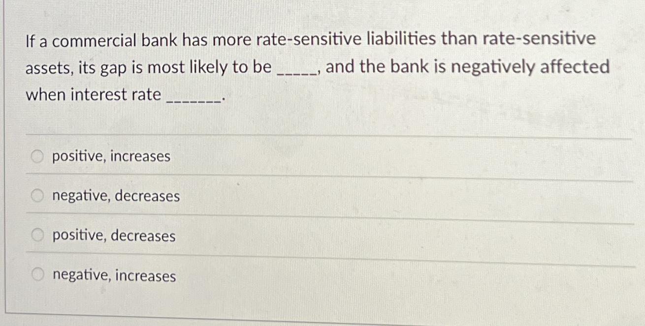 Solved If a commercial bank has more rate-sensitive | Chegg.com