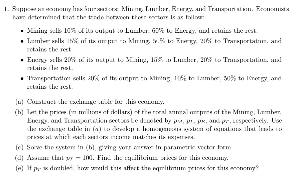 Solved Suppose an economy has four sectors: Mining, Lumber, | Chegg.com