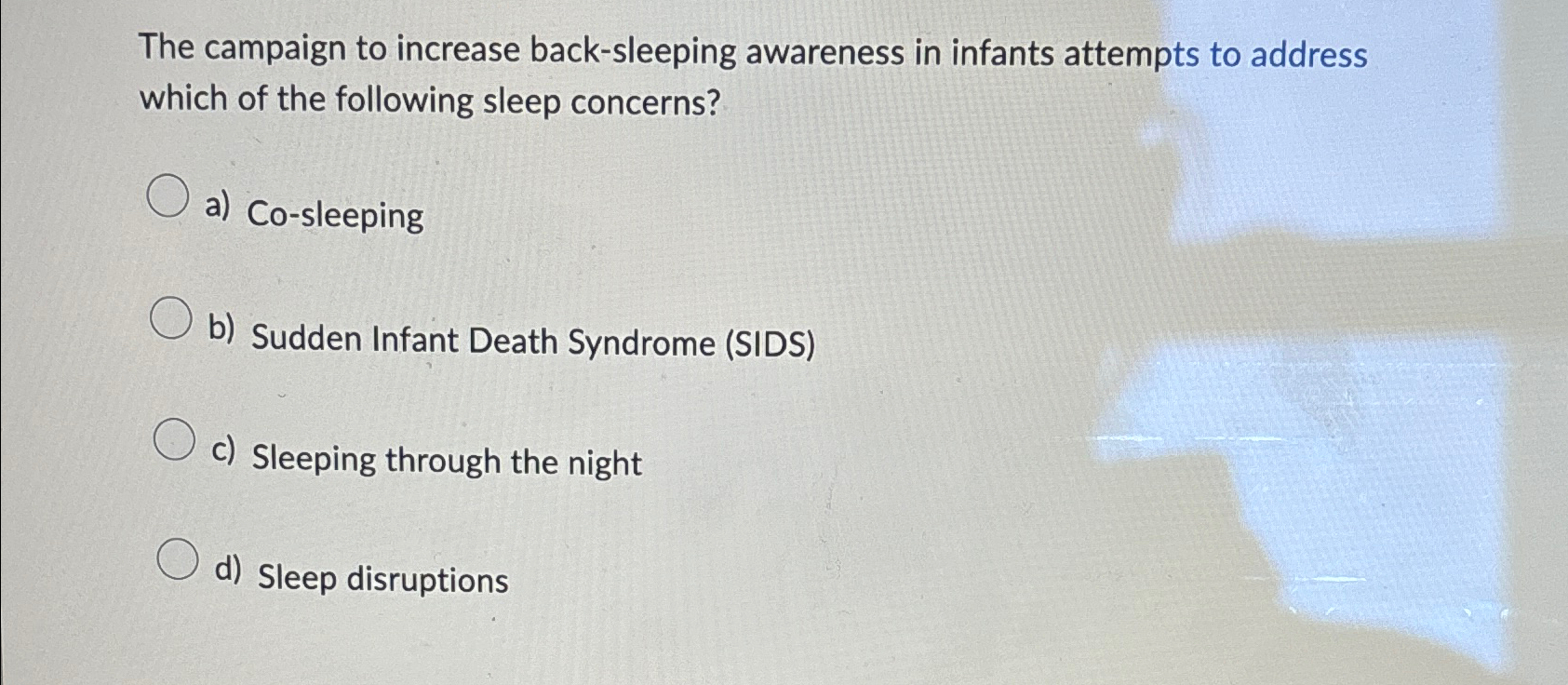 Solved The campaign to increase back-sleeping awareness in | Chegg.com