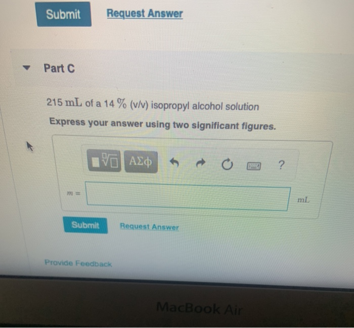 Solved Submit Request Answer Part 0 215 mL of a 14% (v/v) | Chegg.com