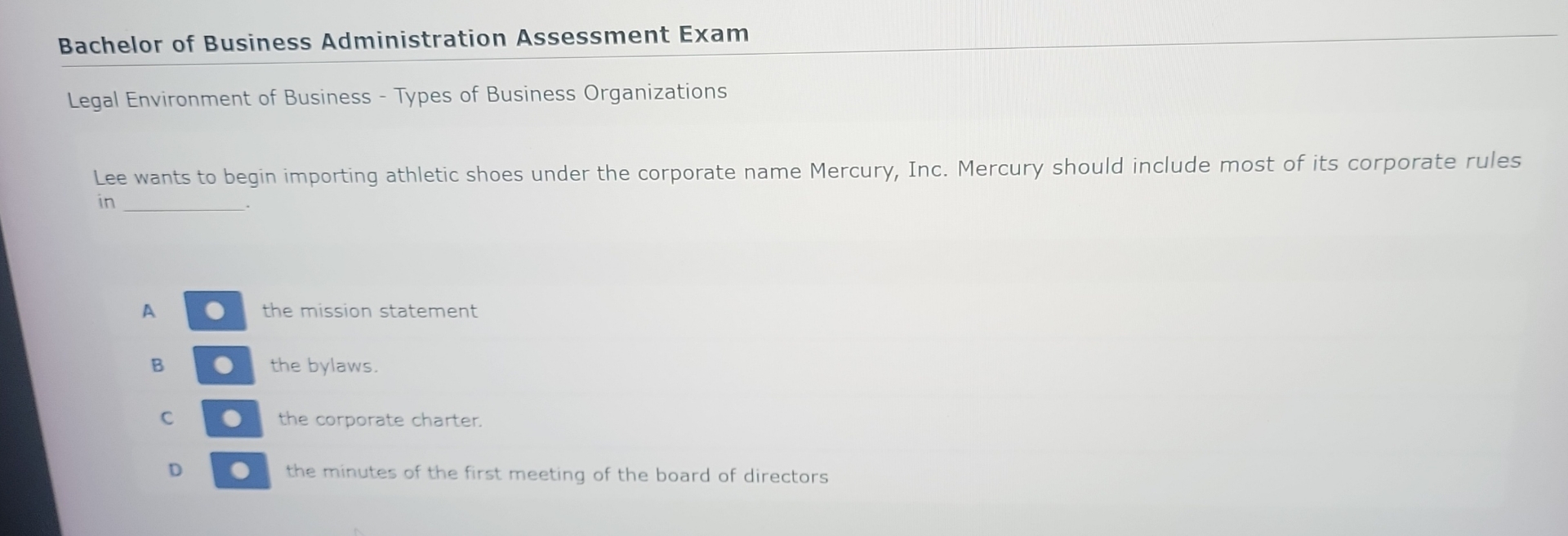 Solved Bachelor of Business Administration Assessment | Chegg.com