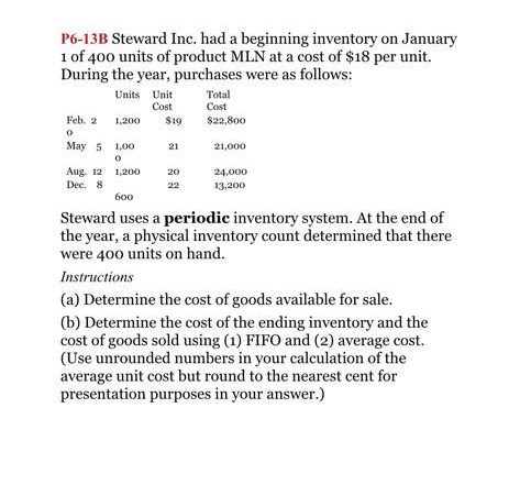 Solved P6-13B Steward Inc. had a beginning inventory on | Chegg.com